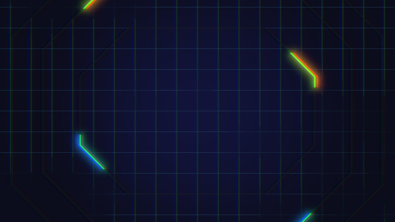 Premium stock video - Digital computer screen with neon led lines and grid
