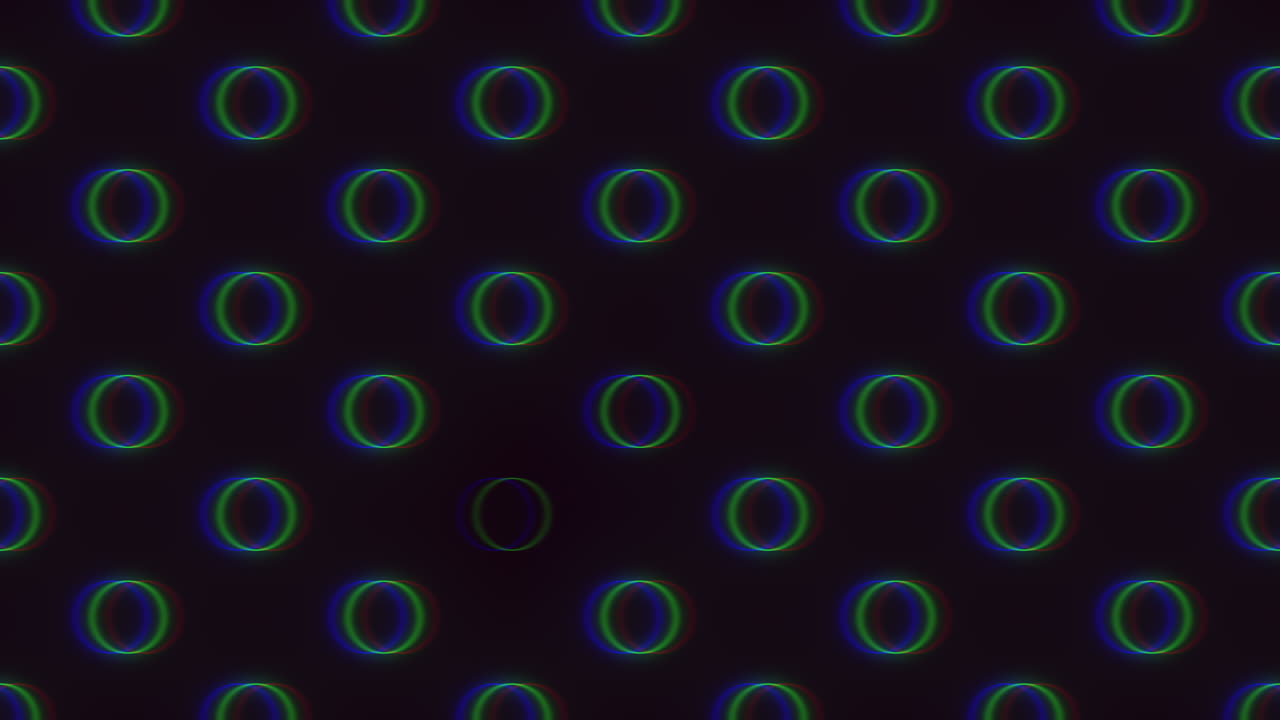Premium stock video - Seamless neon circles pattern with glitch effect on black gradient
