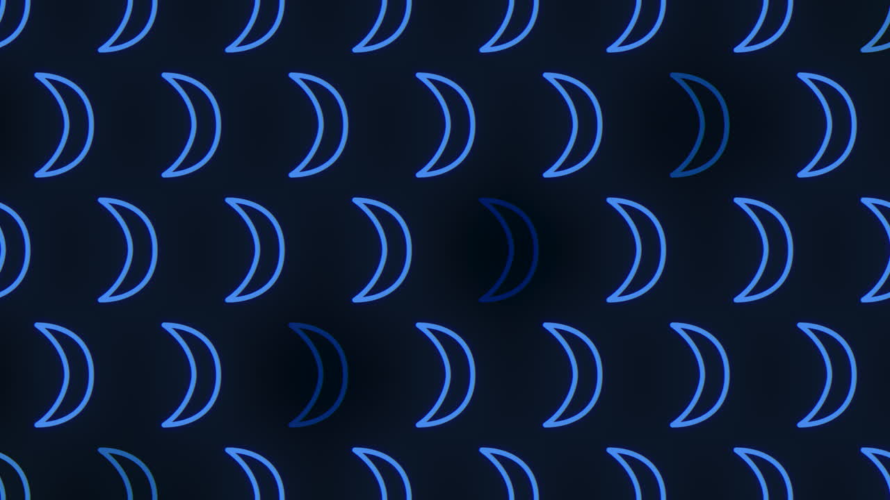 Premium stock video - Seamless neon blue moon pattern on black gradient
