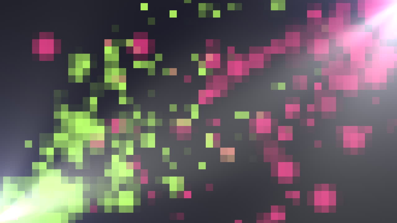 Premium stock video - Colorful pixels pattern in 8 bit on black gradient