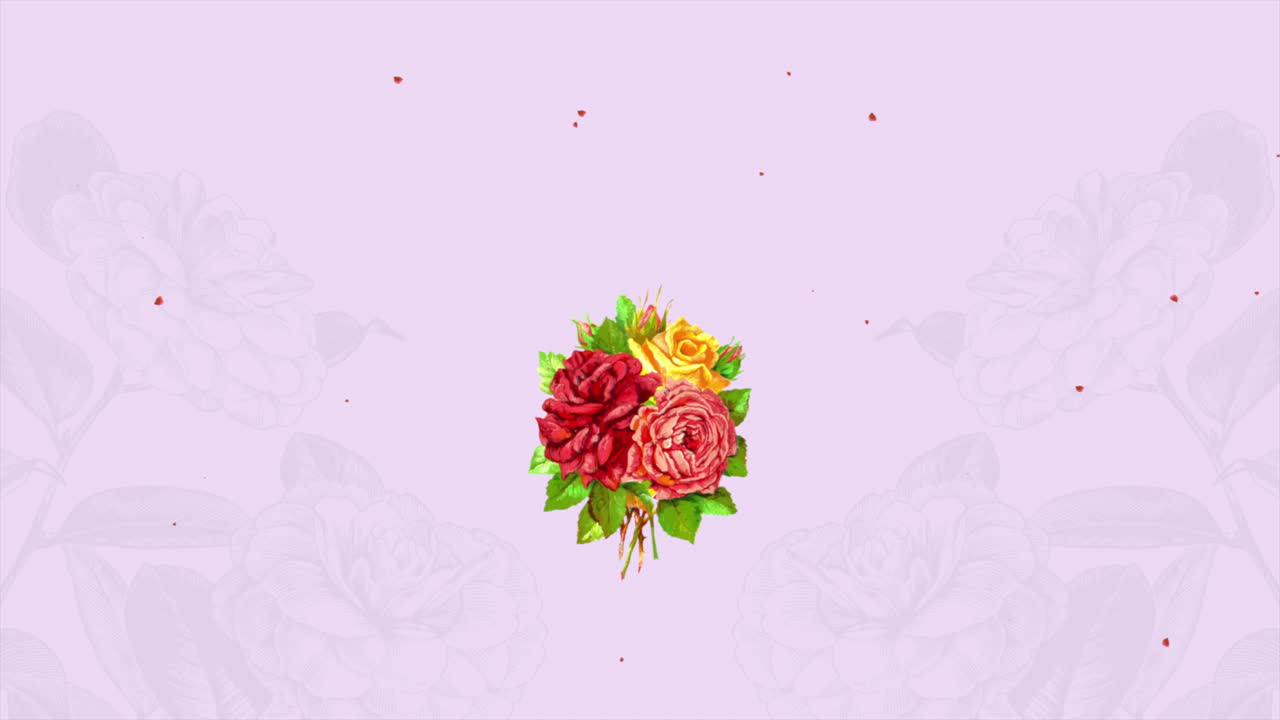 Premium stock video - Vintage red roses and flowers on purple gradient