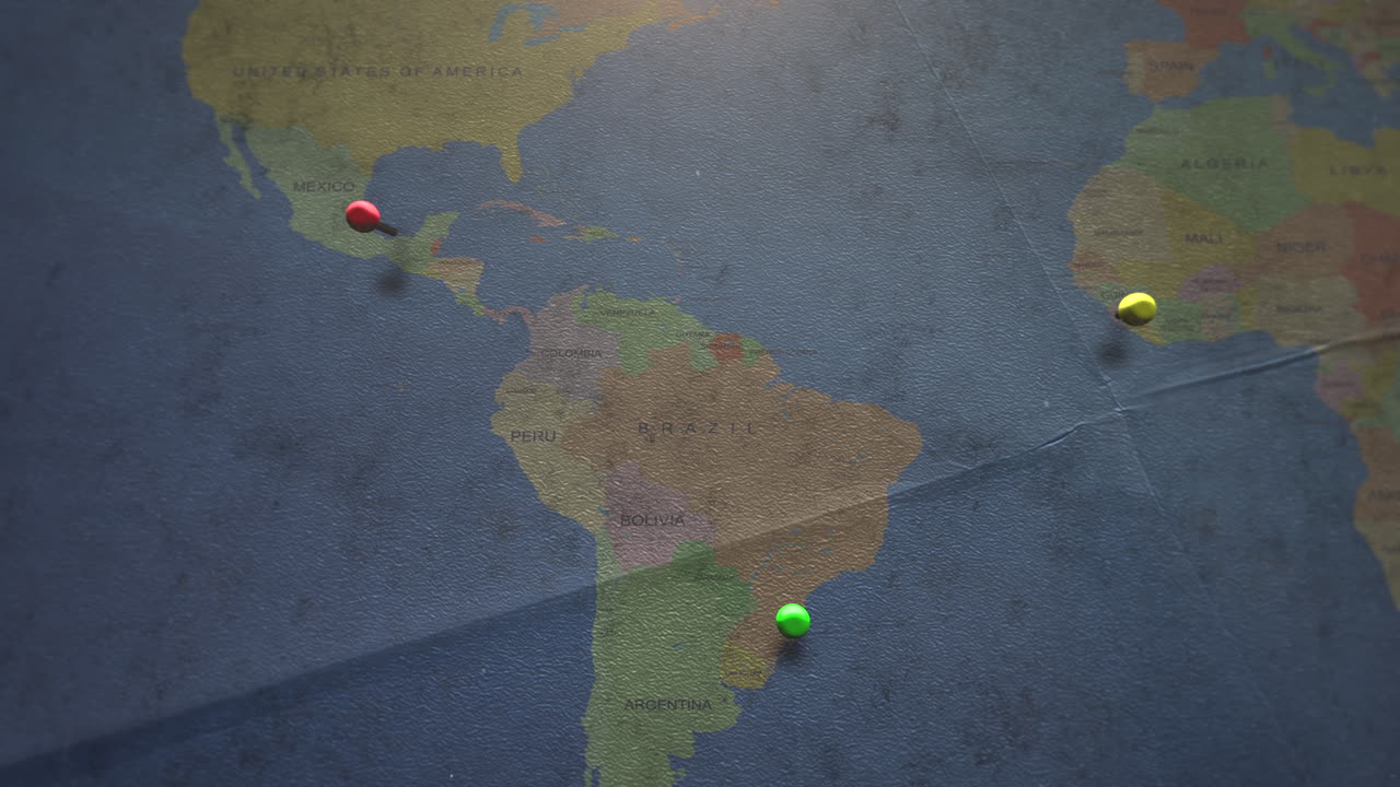 Premium stock video - World map with point of visit and ocean