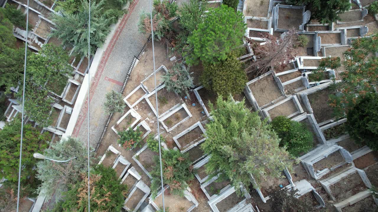 Premium stock video - Islamic cemetery drone view