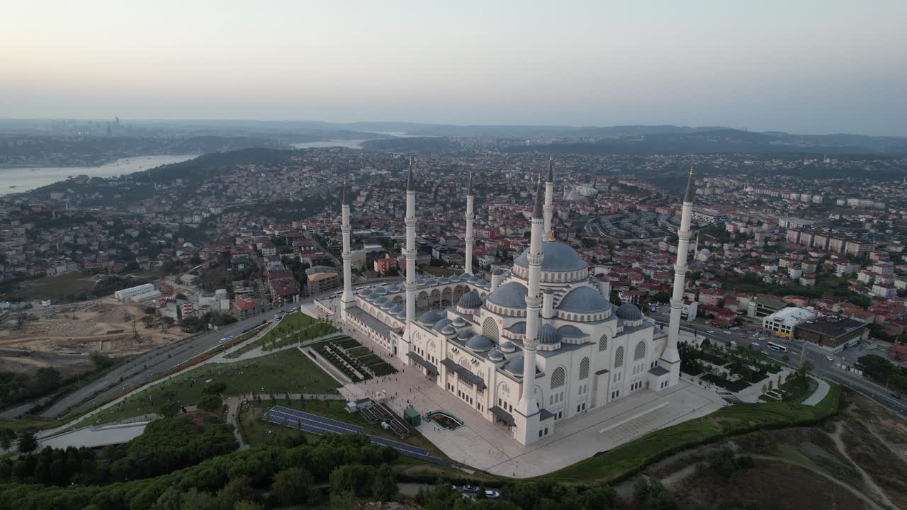 Free stock video - Mosque in hills aerial view