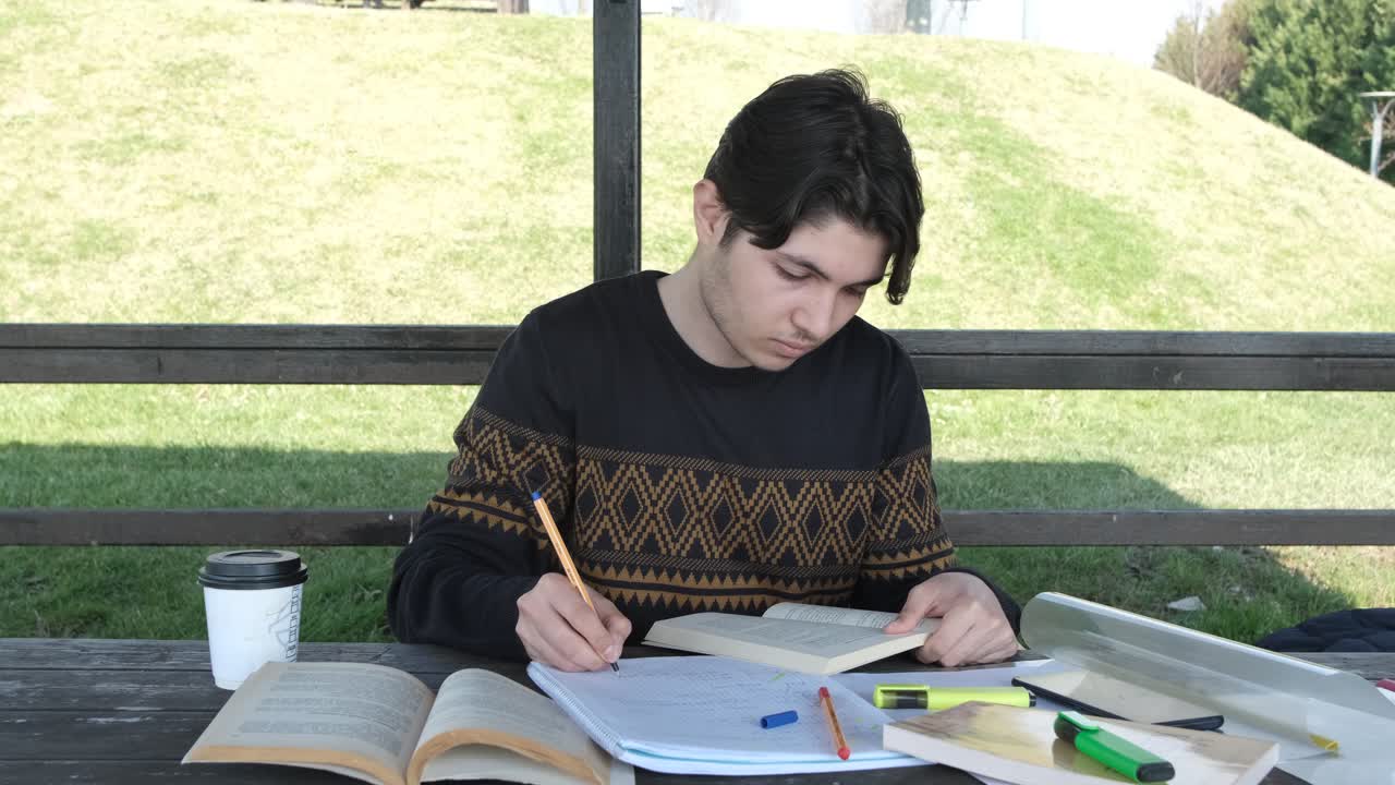 Premium stock video - Completing homework on arbour