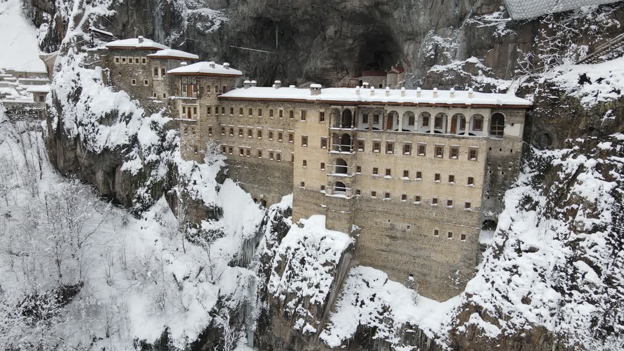 Premium stock video - Historical place sumela monastery's snowy