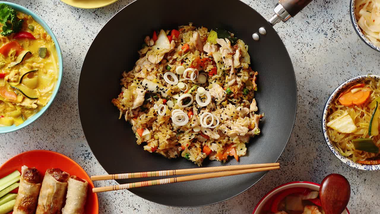 Premium stock video - Chinese food set asian style food concept composition