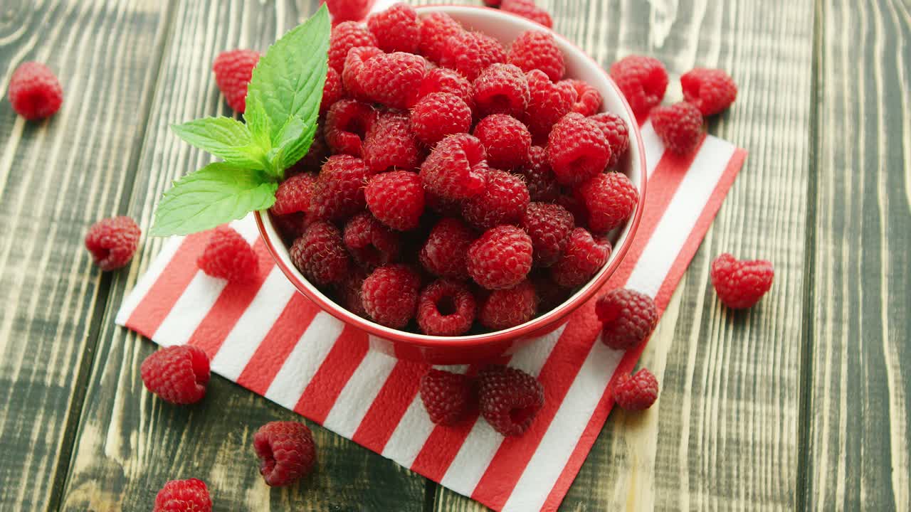 Premium stock video - Bowl of fresh raspberries