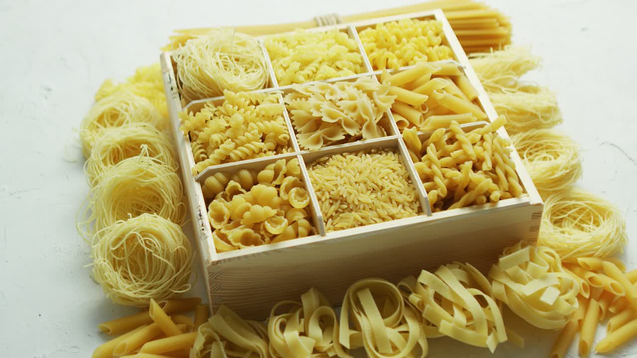 Premium stock video - Box with great assortment of pasta