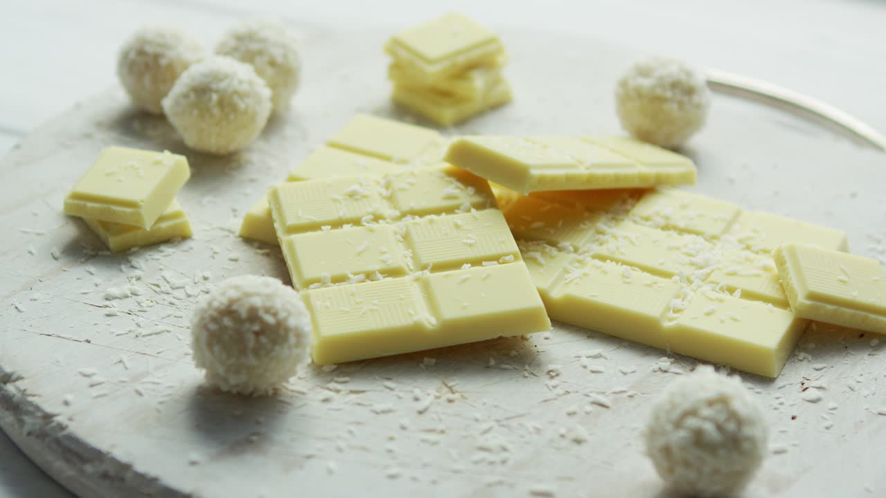 Premium stock video - Sweet white chocolate with coconut sweets