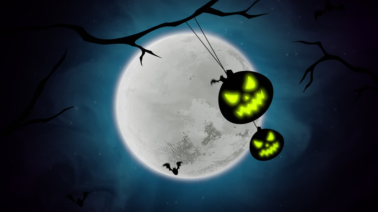Premium stock video - Halloween background animation with bats and pumpkins