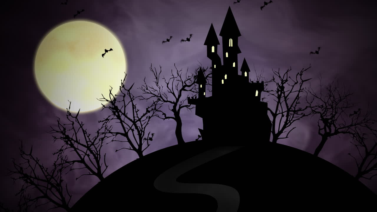 Premium stock video - Halloween background animation with castle and moon