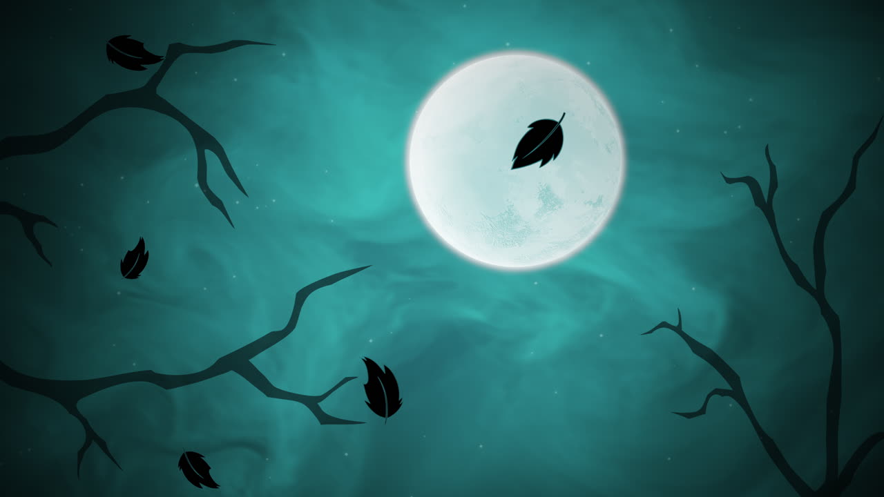 Premium stock video - Halloween background animation with leaves and moon