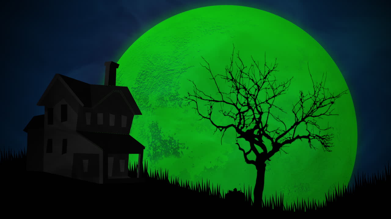 Premium stock video - Halloween background animation with house and moon 2