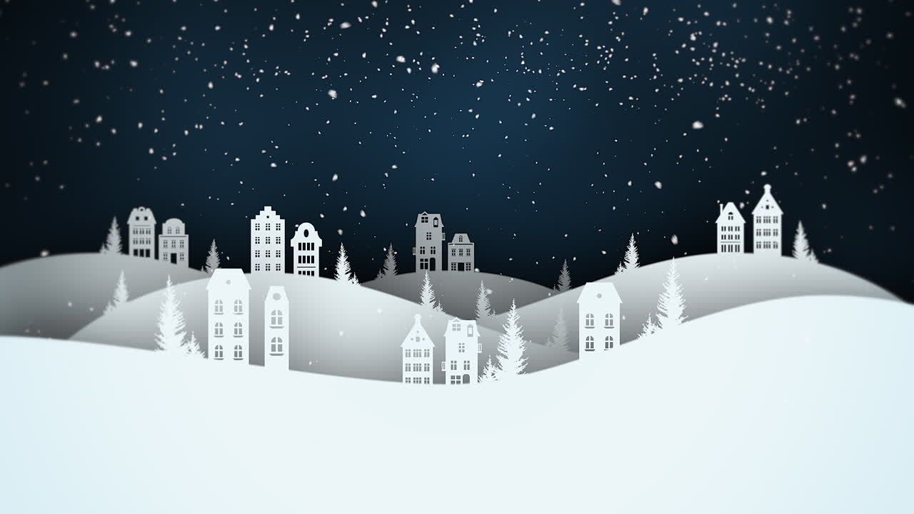 Premium stock video - Animated close up night village and snowing landscape