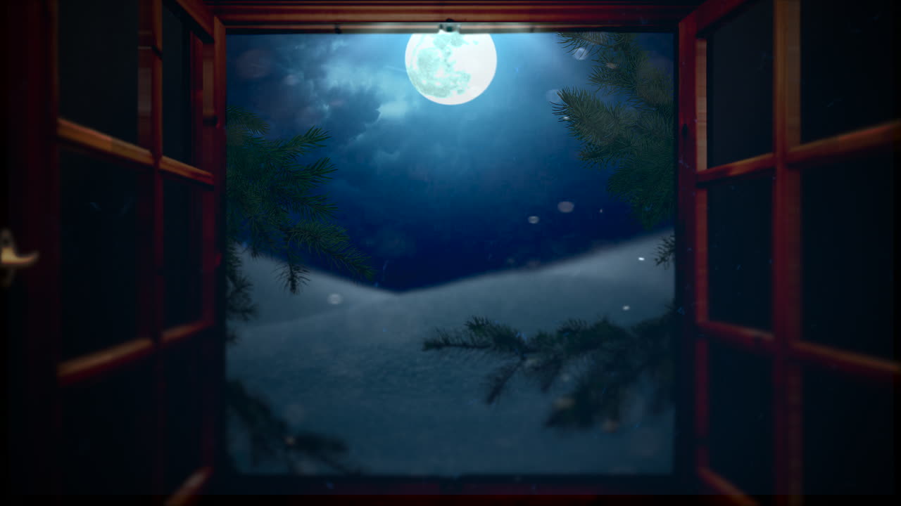 Premium stock video - Animated closeup open window with mountains and ...