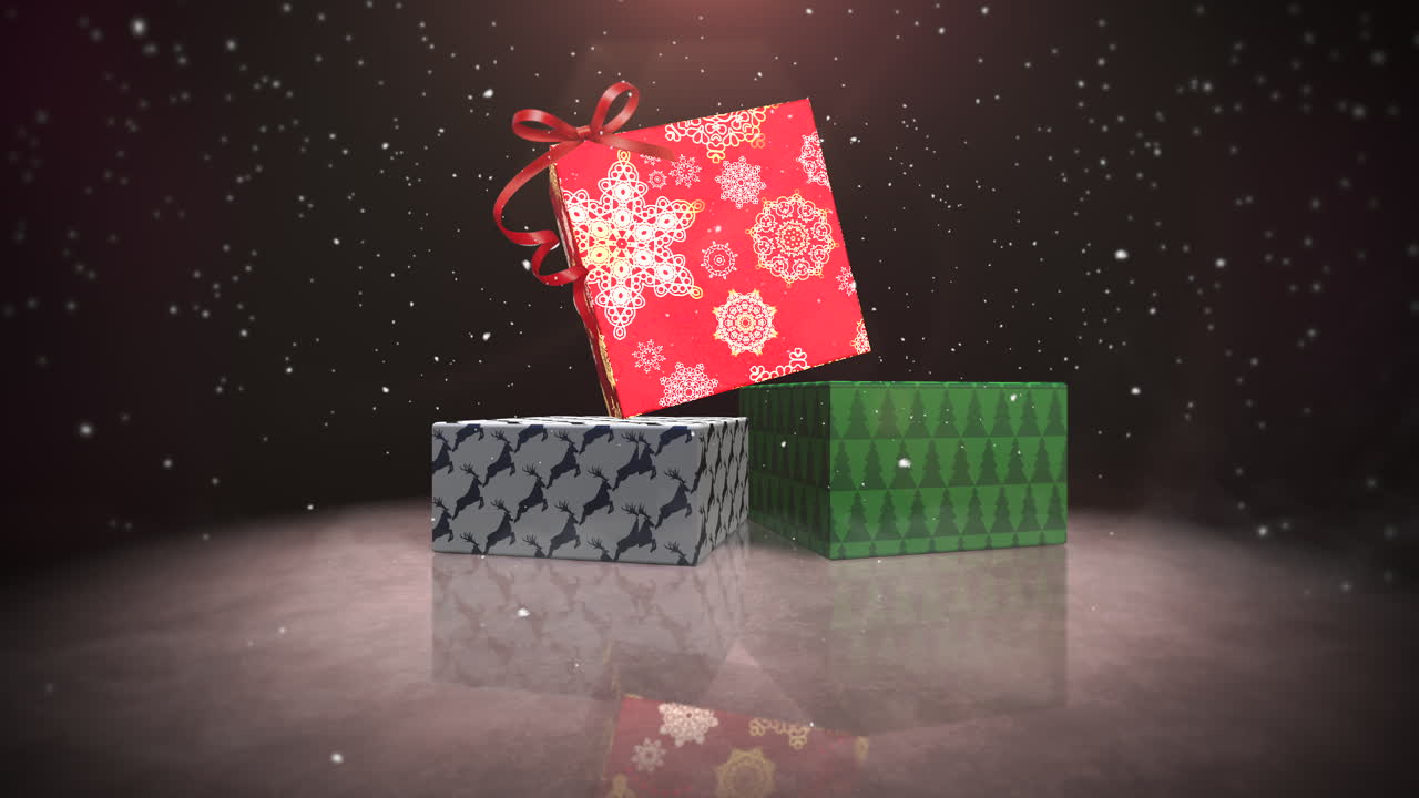 Premium stock video - Animated closeup christmas gift boxes on snow and ...