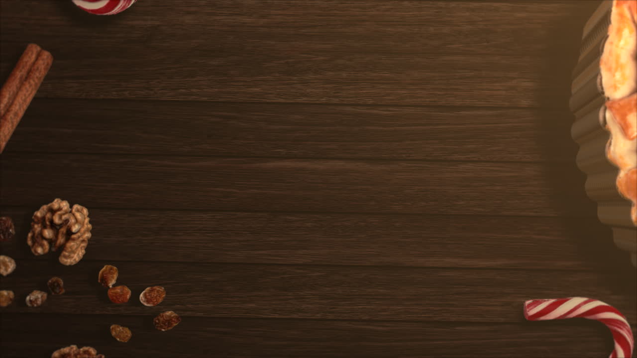 Premium stock video - Animated closeup candy and christmas pie on wood ...