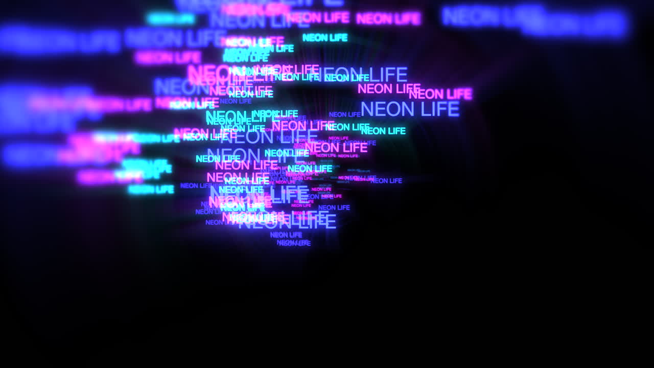Premium stock video - Motion of neon text neon life in dark background 1