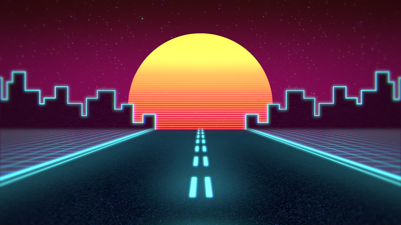 Premium stock video - Motion retro abstract background with road and city