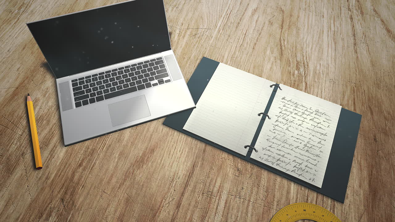 Premium stock video - Closeup table of student with notebook and laptop ...