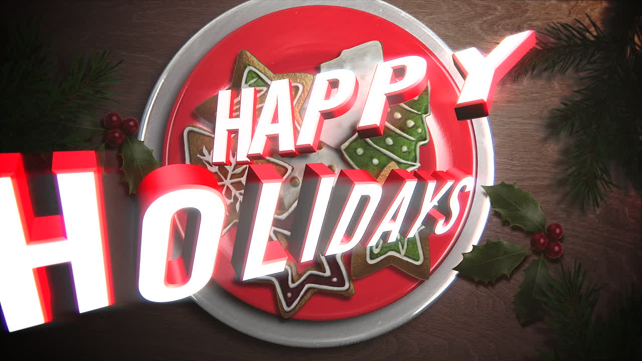 Premium stock video - Happy holidays text with candy and christmas pie