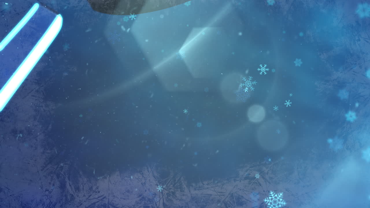 Premium stock video - Abstract blue snow falling and happy holidays text