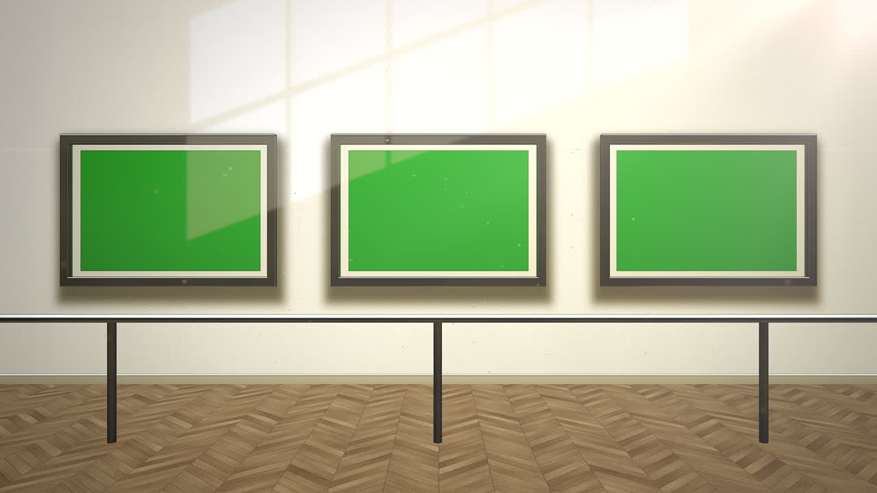 Premium stock video - Motion camera in art gallery with picture and ...