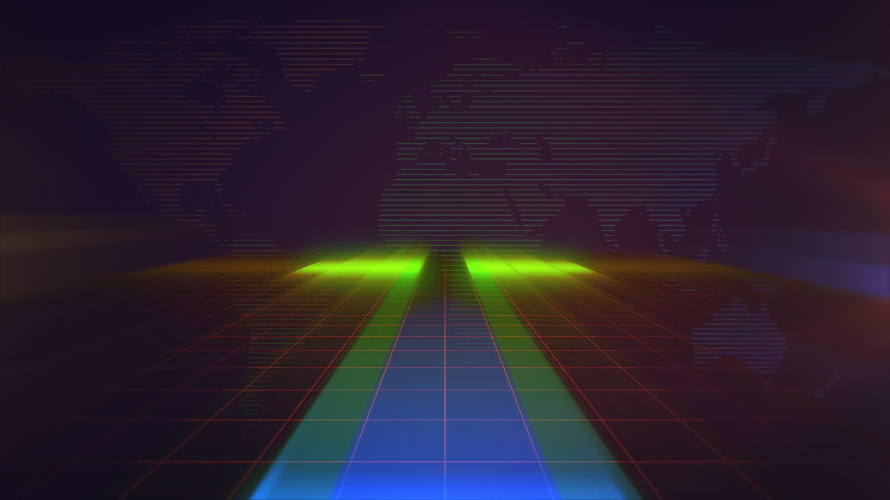 Premium stock video - News intro graphic animation in newsroom with neon lines and world map ...