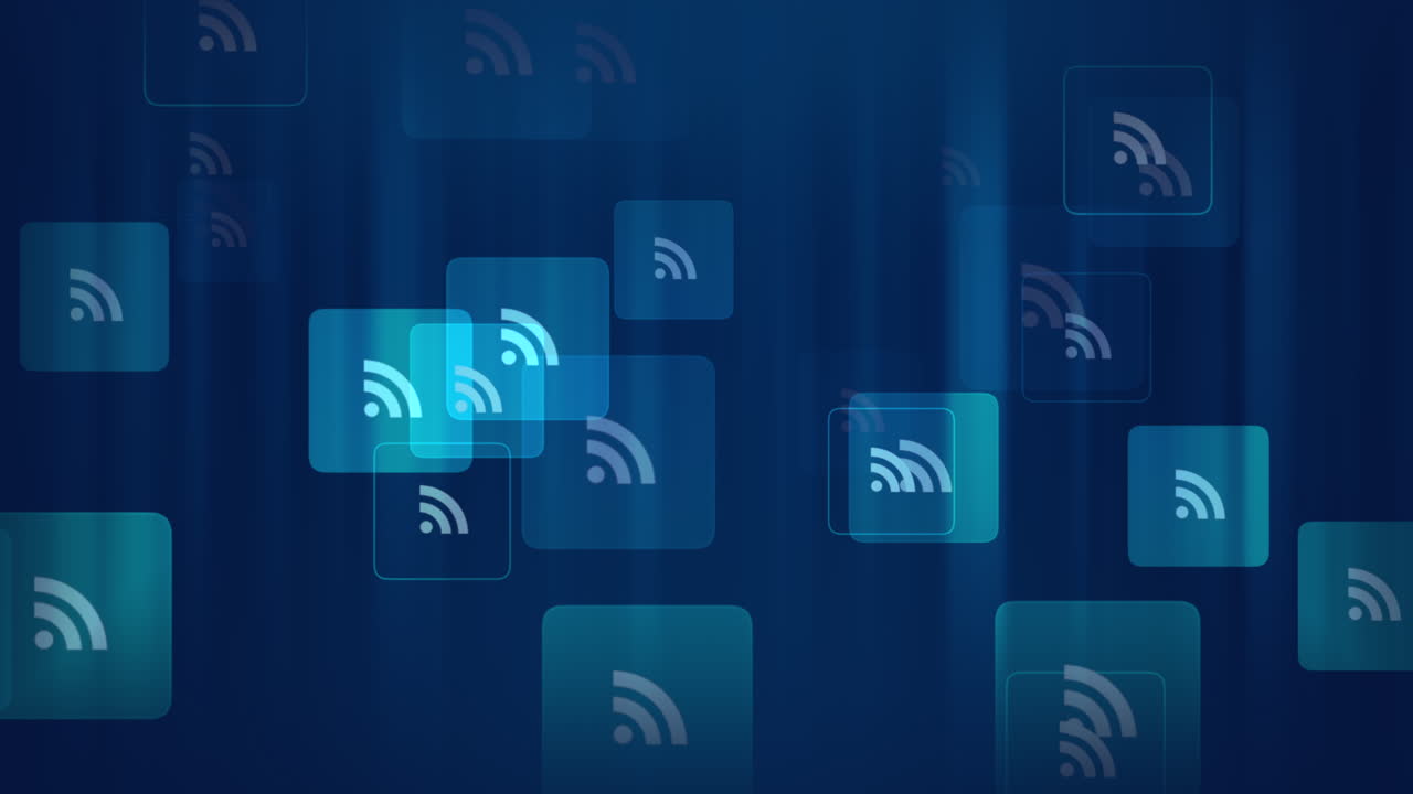 Premium stock video - Motion feed icons on simple network background