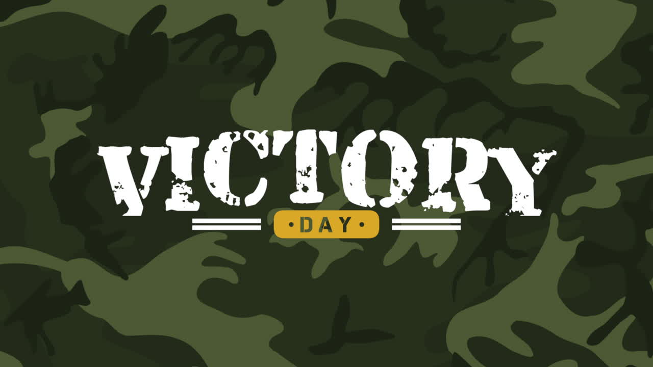 Premium stock video - Animation text victory day on green military ...