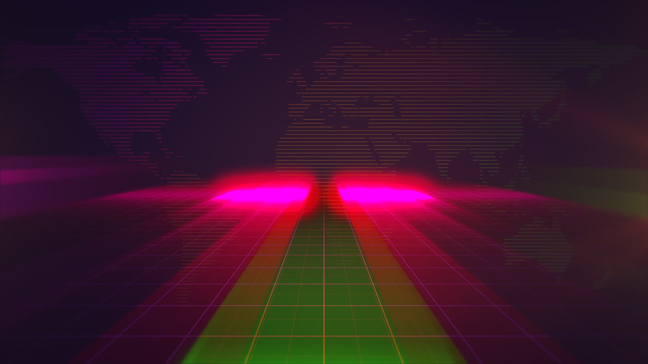 Premium stock video - News intro graphic animation in newsroom with neon lines and world map
