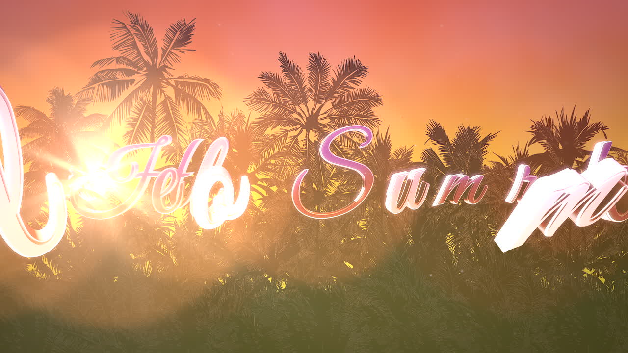 Premium stock video - Animated text hello summer and panoramic view of ...