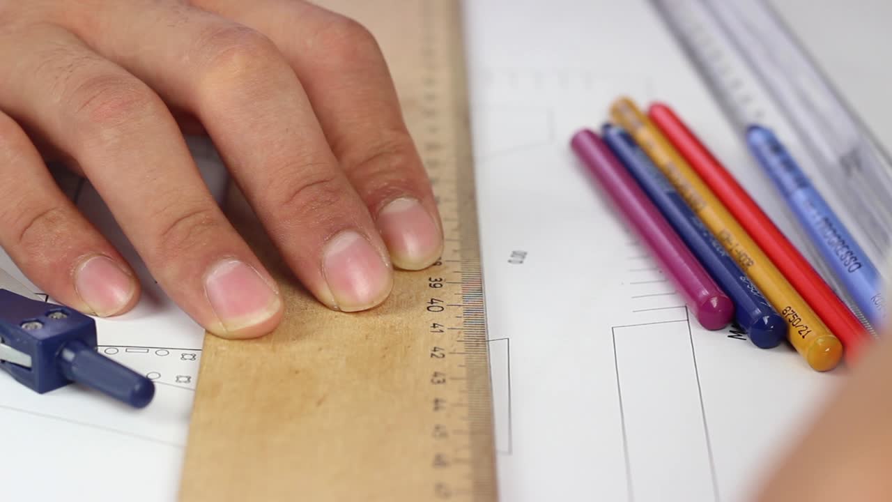 Premium stock video - Architect working drawing on project 2