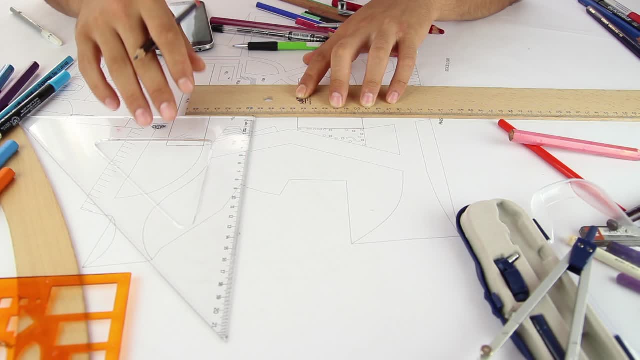 Premium stock video - Architect student drawing