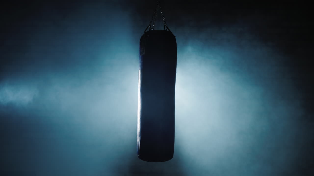 Premium stock video - Boxing speedbag spotlighted in a gym