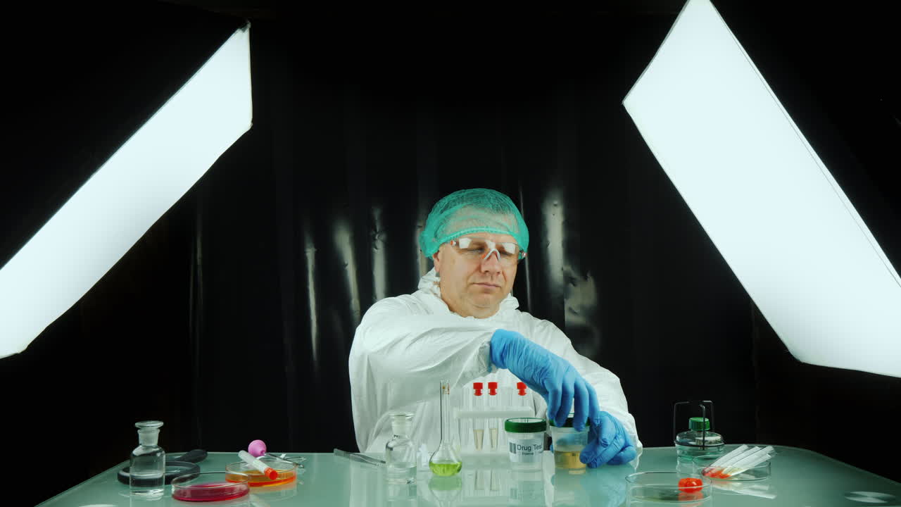 Premium stock video - Lab technician does a urine test 4