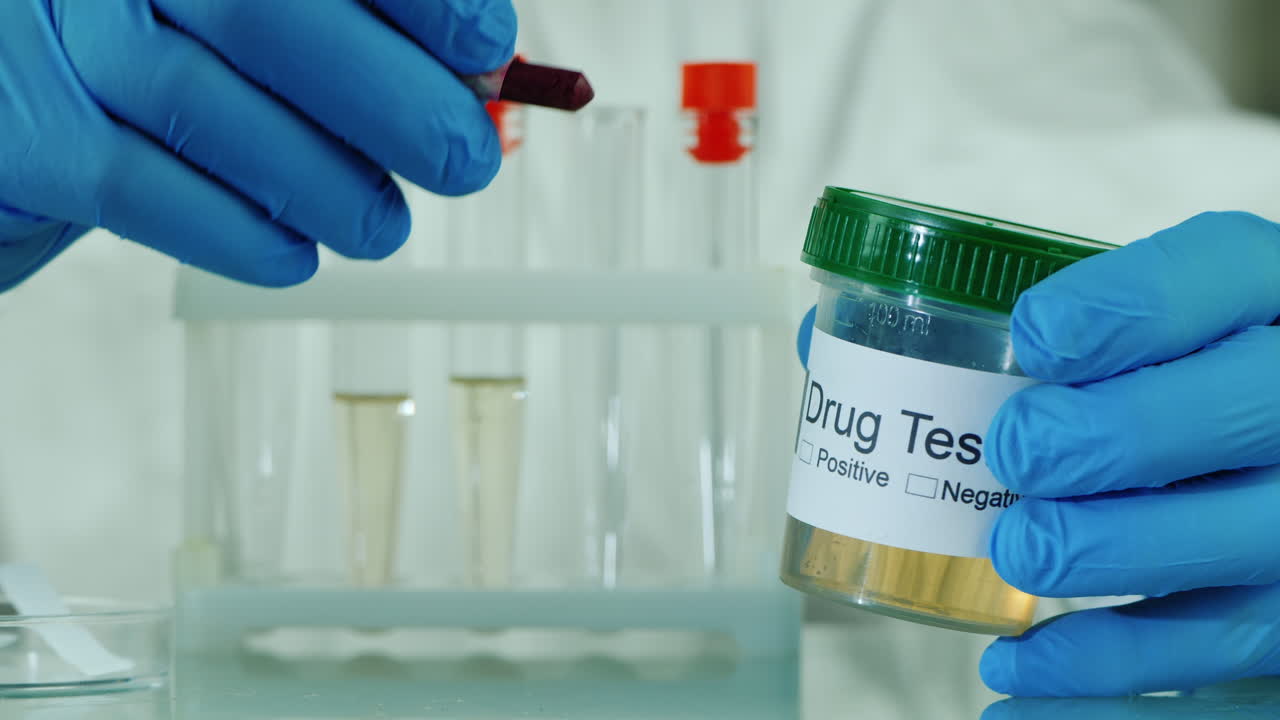 Premium stock video - Analysis of urine with a positive result for doping