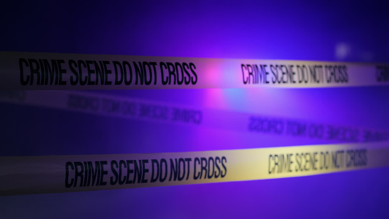 Premium stock video - Police lights light up the fencing tape at the ...