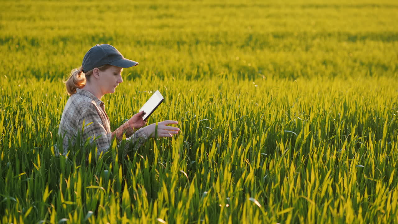 Premium stock video - Farmer sits in a wheat field studying shoots ...