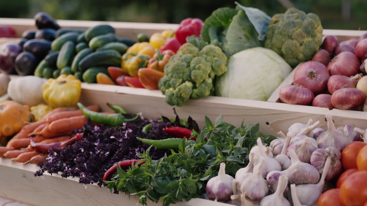Premium stock video - Vegetable counter at farmers market 3