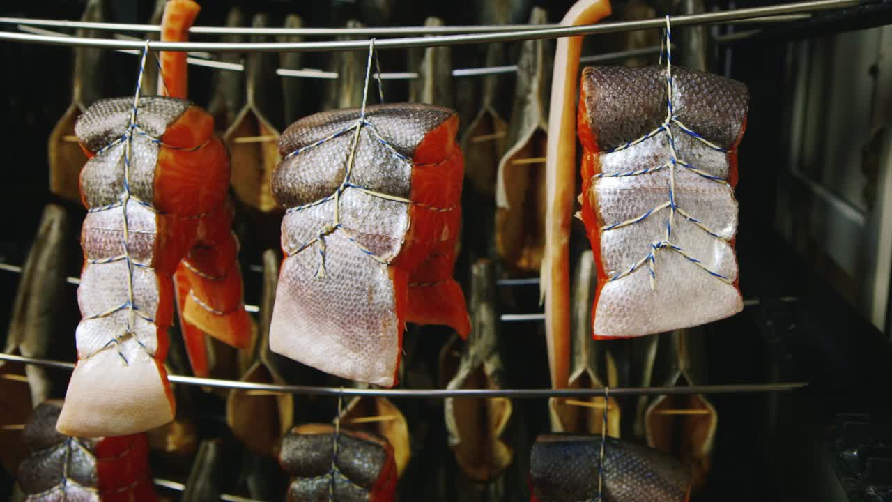 Premium stock video - Fish rack prepared for smoking