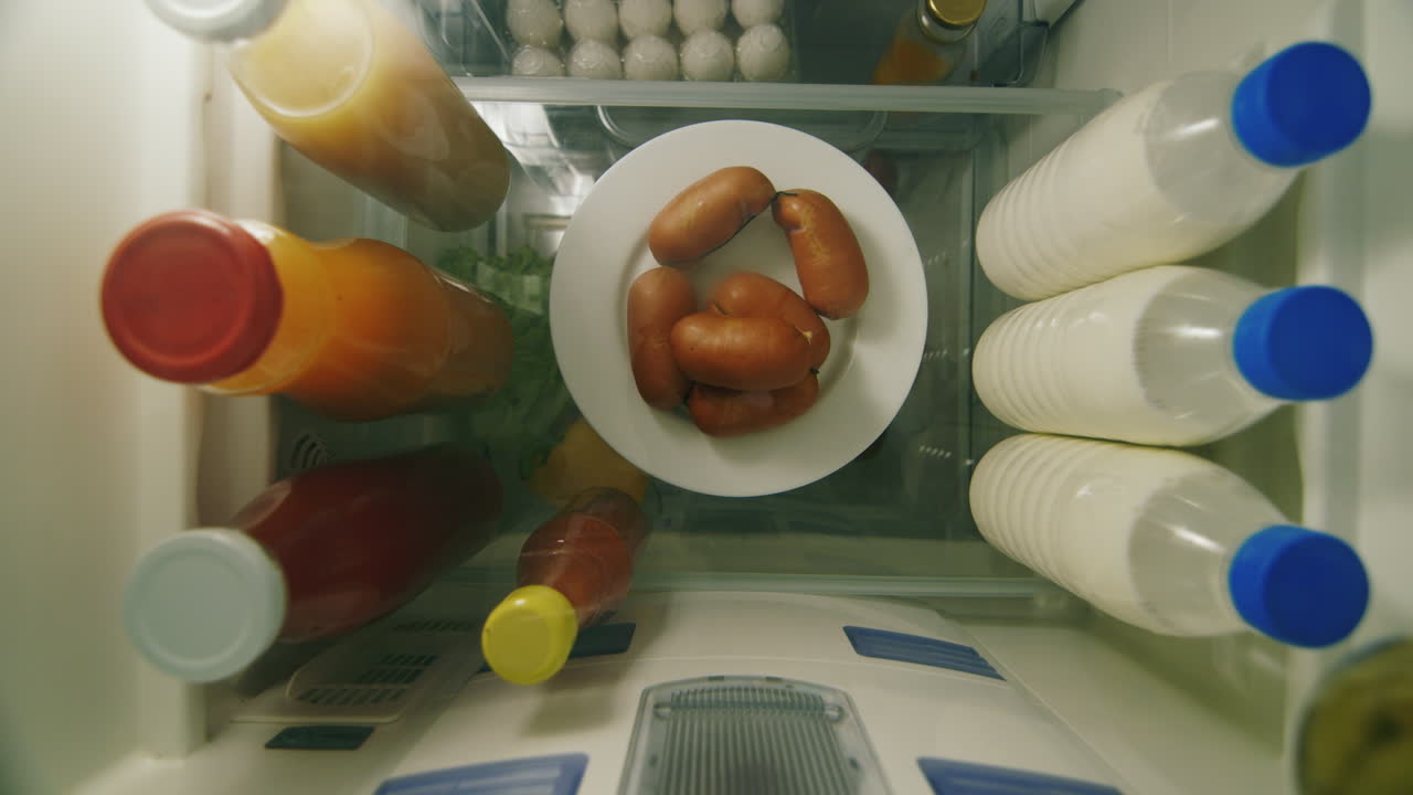 Premium stock video - Midnight snack view from inside the refrigerator ...