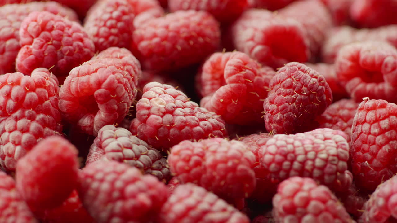 Vídeo Premium - Giro de jugosas frambuesas rojas