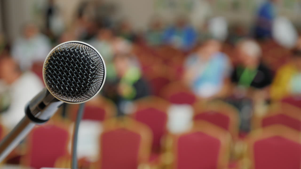 Premium stock video - The beginning of the conference people gather in ...