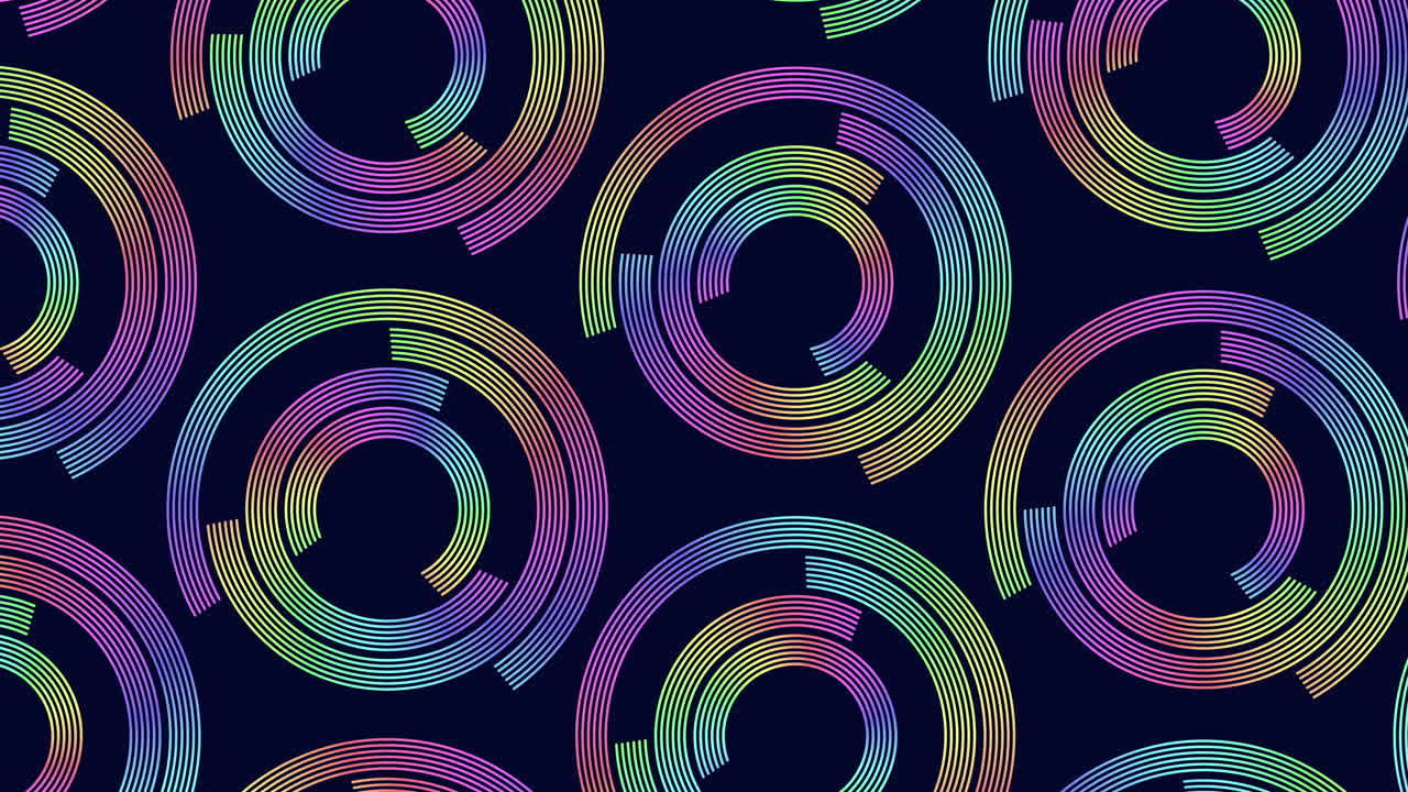 Premium stock video - Rainbow neon abstract circles pattern
