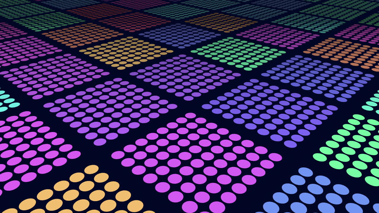 Premium stock video - Colorful neon dots pattern in rows