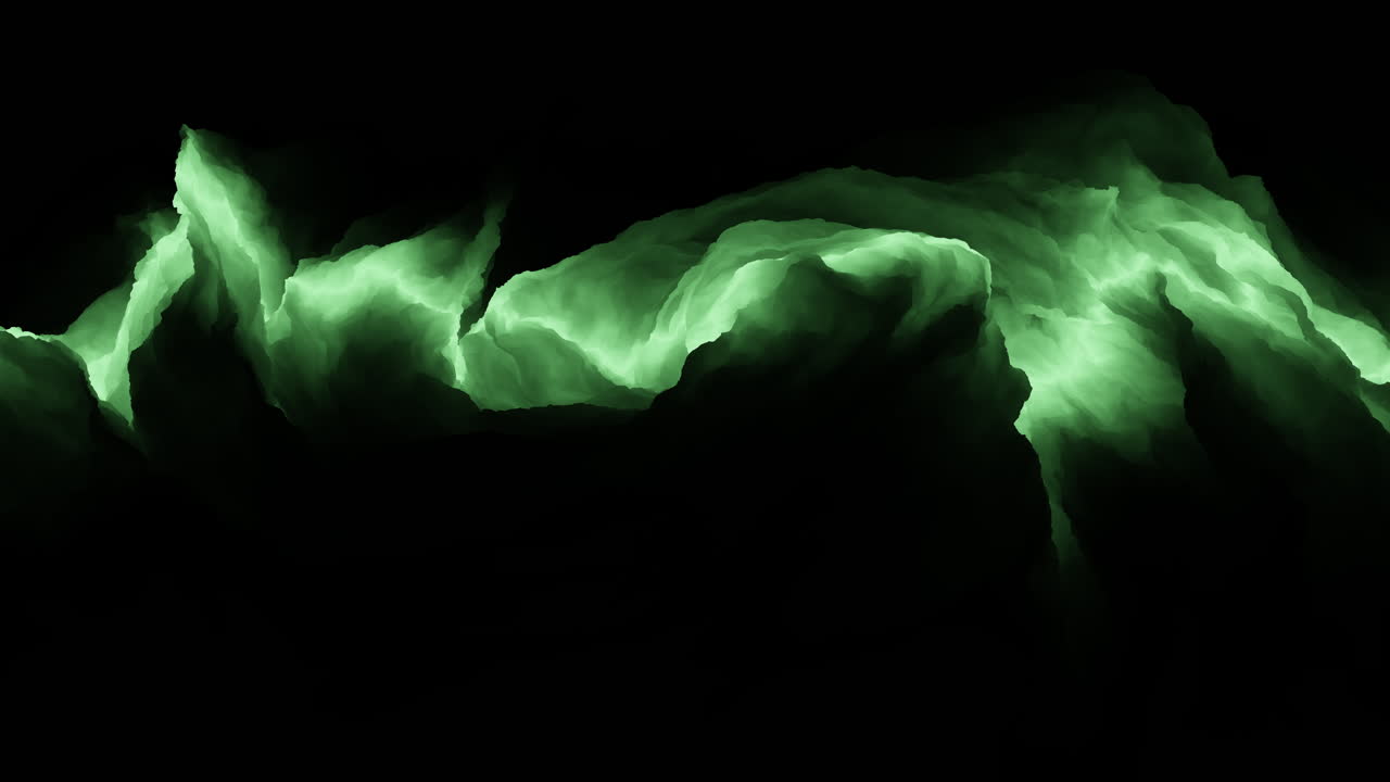 Premium stock video - Futuristic flowing dramatic green clouds on dark sky