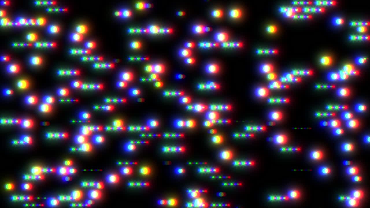 Premium stock video - Rainbow digital dots with glitch on black screen