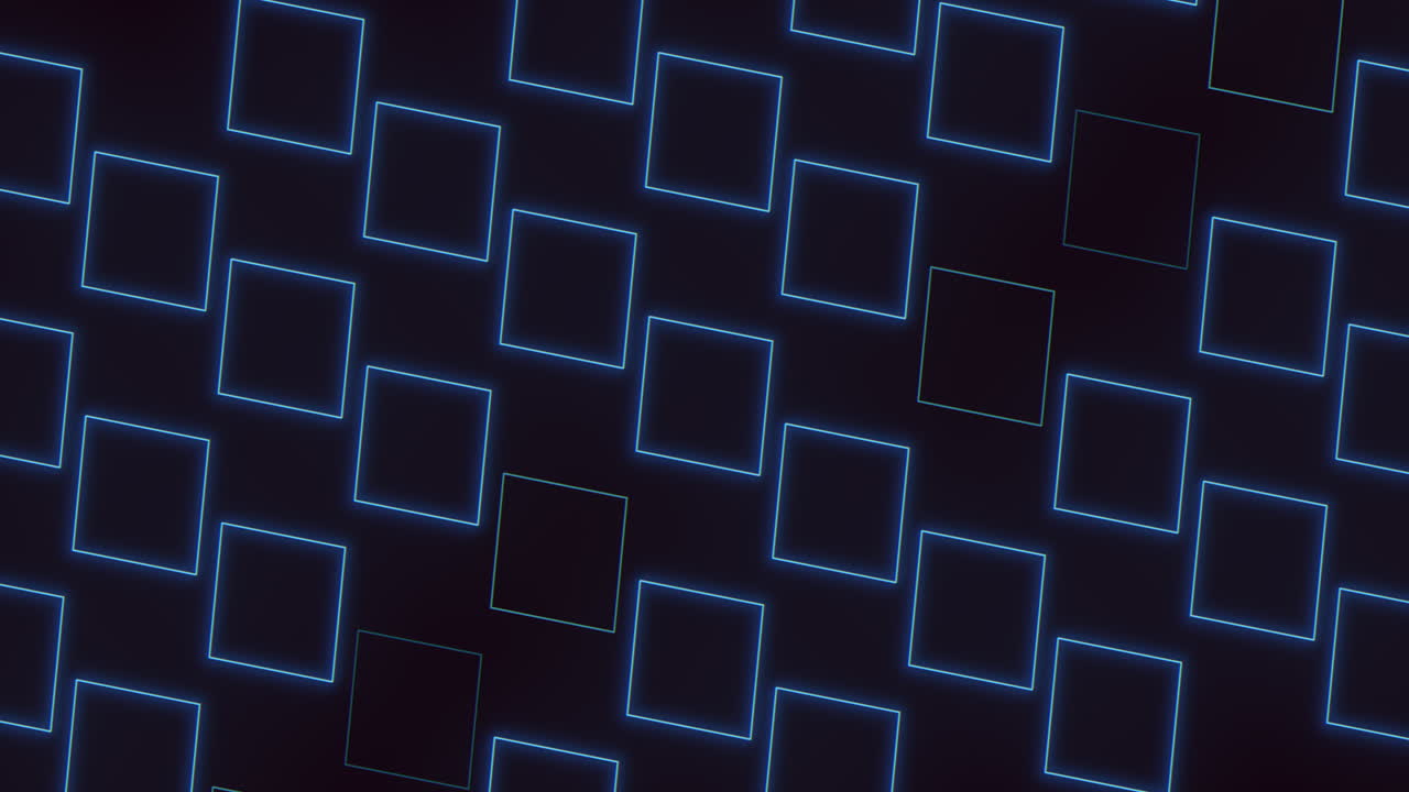 Premium stock video - Blue neon squares pattern in retro style